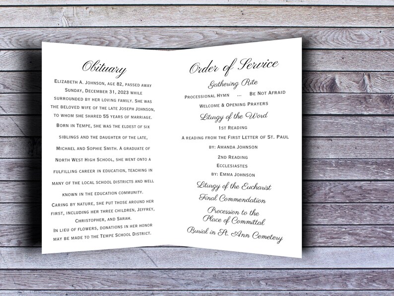 Memorial Program for Funeral Service, Memorial Service, Celebration of ...