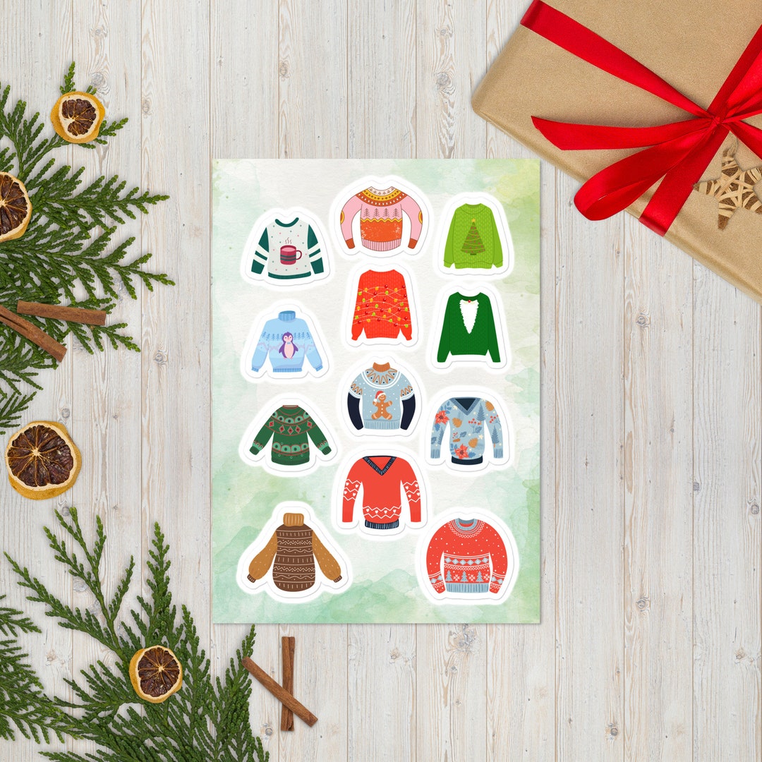 Ugly Sweater Sticker Sheet - Christmas Stickers - Wrapping Paper ...