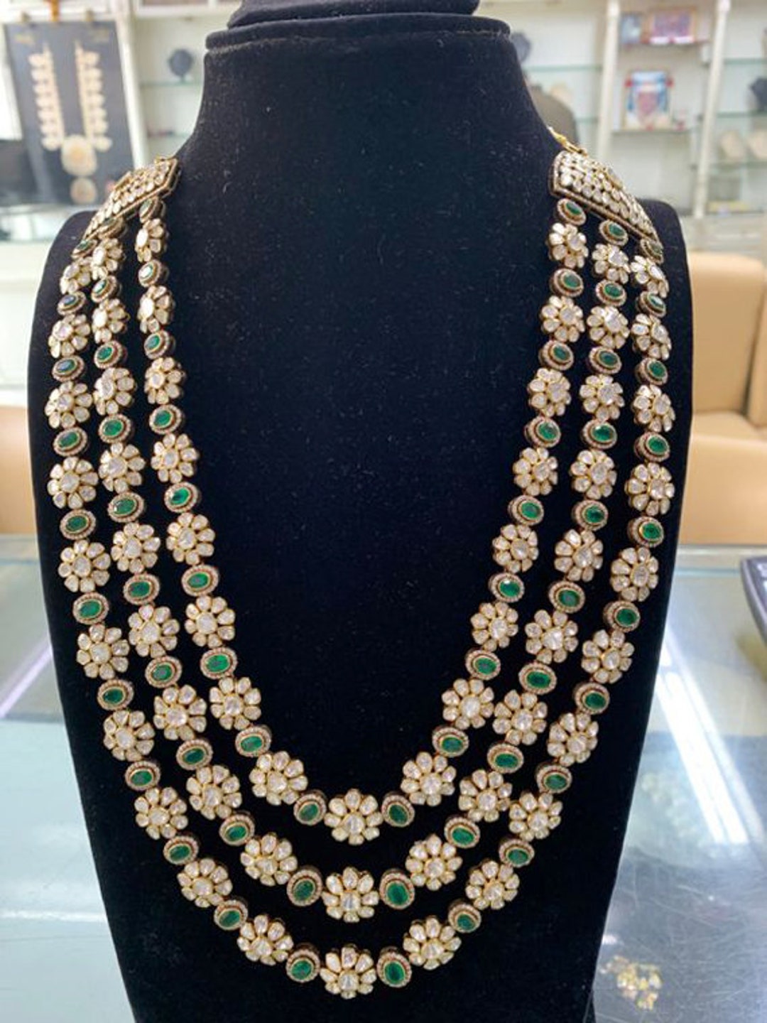Natural Rosecut Diamond Uncut Polki Emerald Handmade Wedding Victorian ...