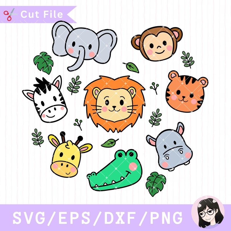 Woodland Animals Face Clipart, Safari Animals SVG, Kawaii Animal ...