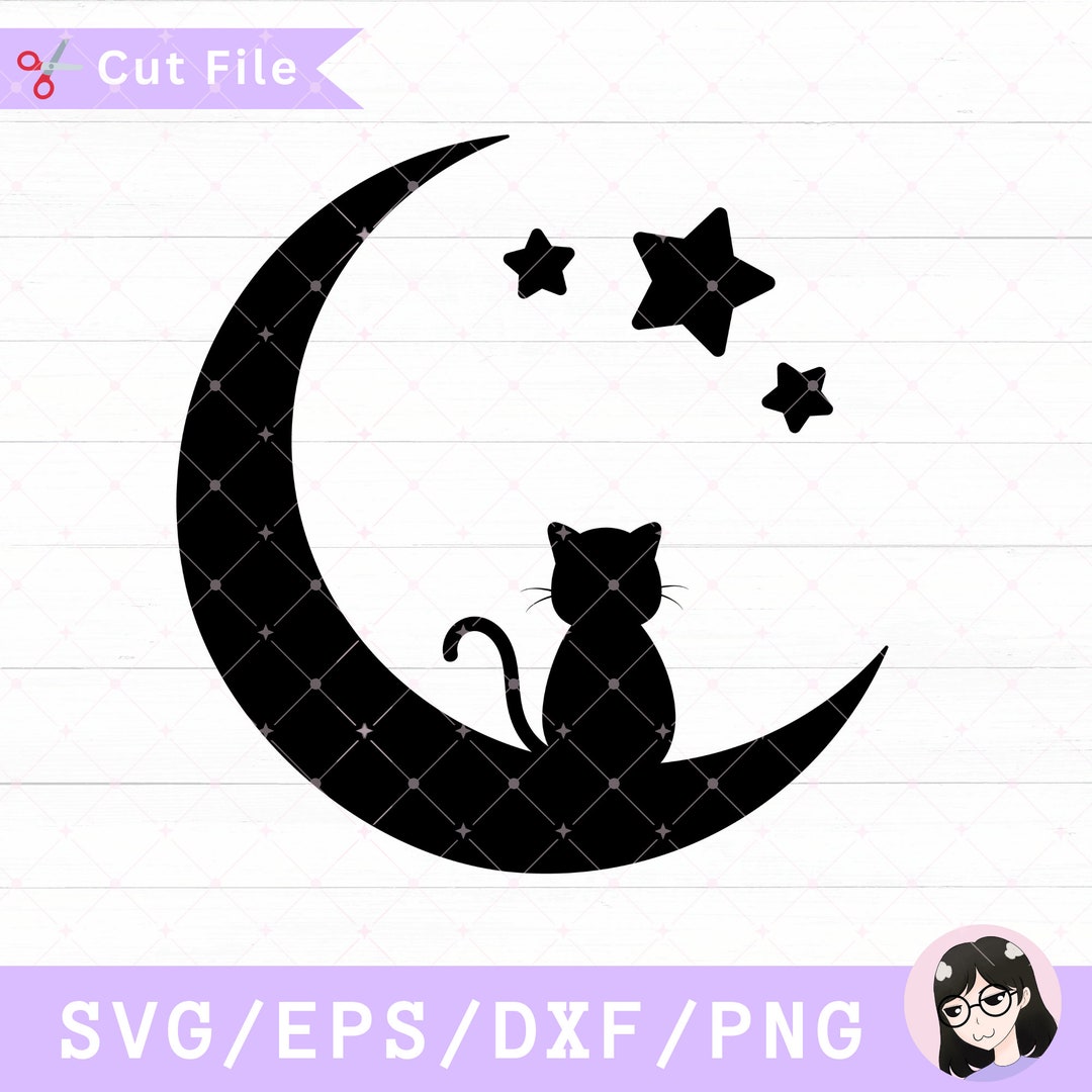 Cat and Moon SVG, Cat Silhouette SVG, Baby Cat, and Kitten Vector ...