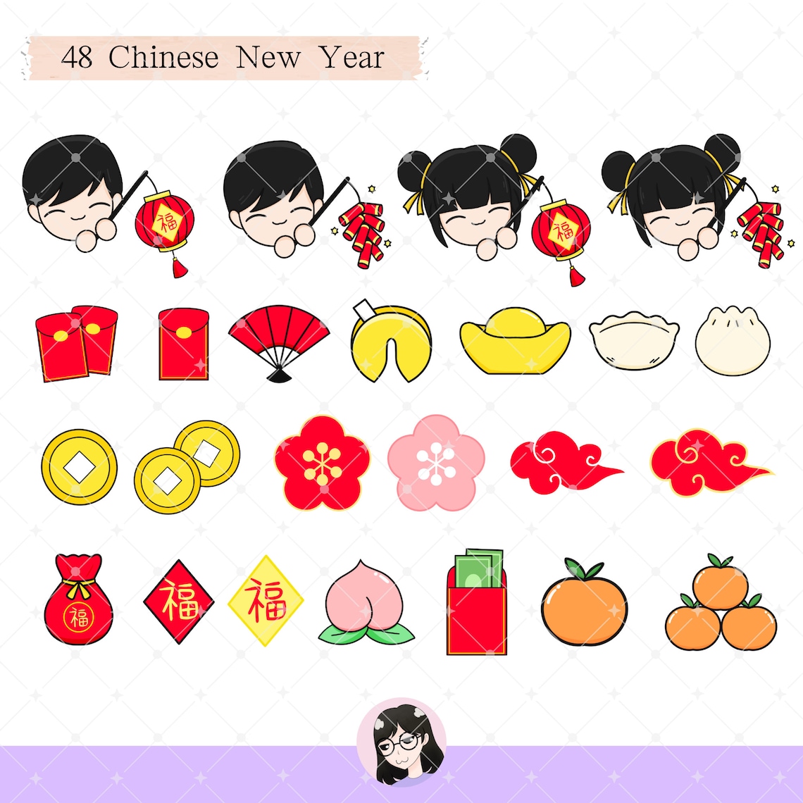 Chinese New Year Clipart, Chinese Lunar Year and Kawaii Chinese New ...