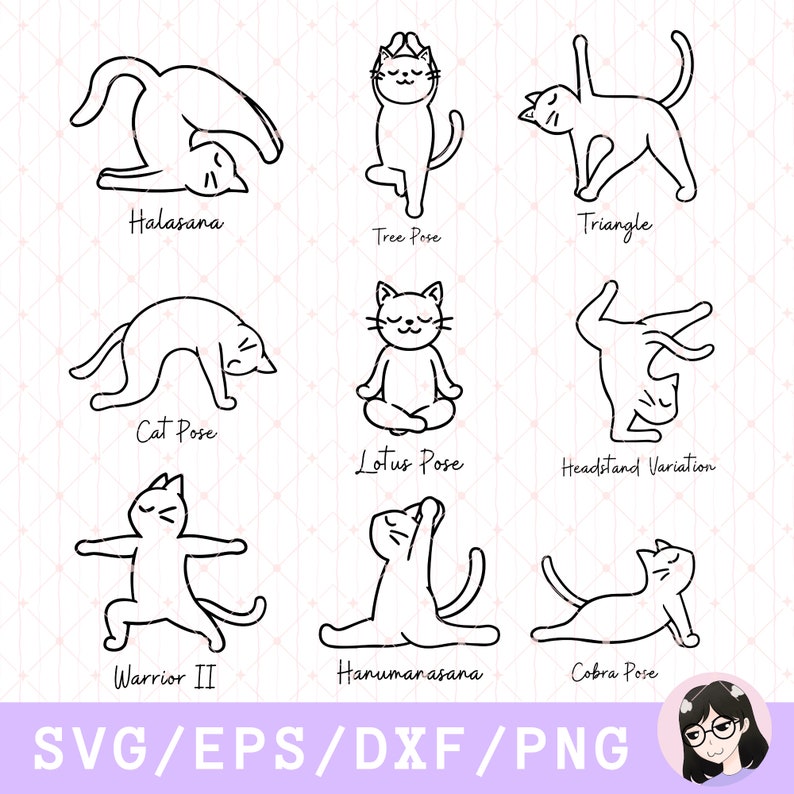Cat Yoga, Cute Cat Clipart, Kawaii Cat SVG, Cat Lover's Yoga Cut Files ...