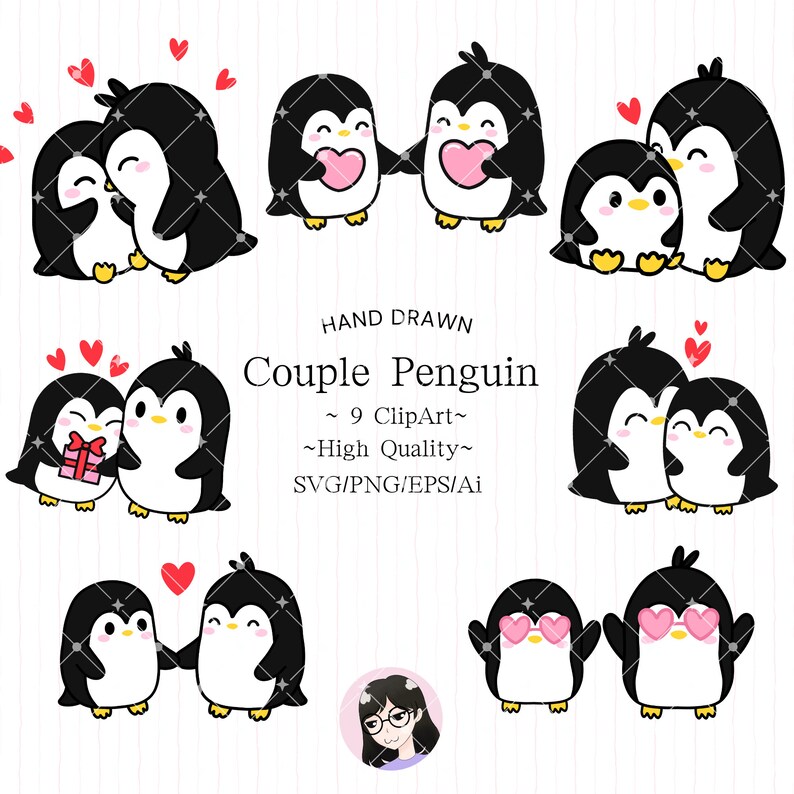 Penguin Valentines SVG, Penguin Couple, and Kawaii Clipart for Love and ...