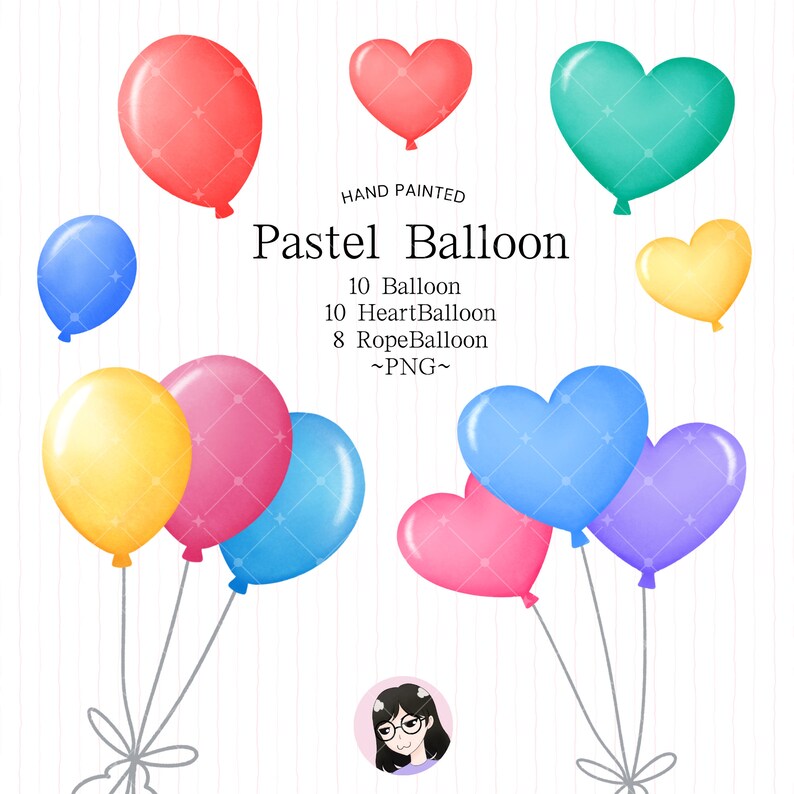 Pastel Balloons Clipart, Hand Painted Rainbow Balloons Heart Designs ...