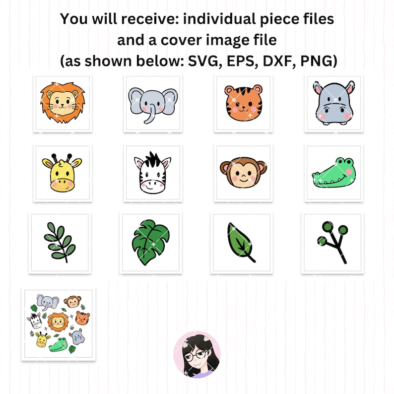 Woodland Animals Face Clipart, Safari Animals SVG, Kawaii Animal ...