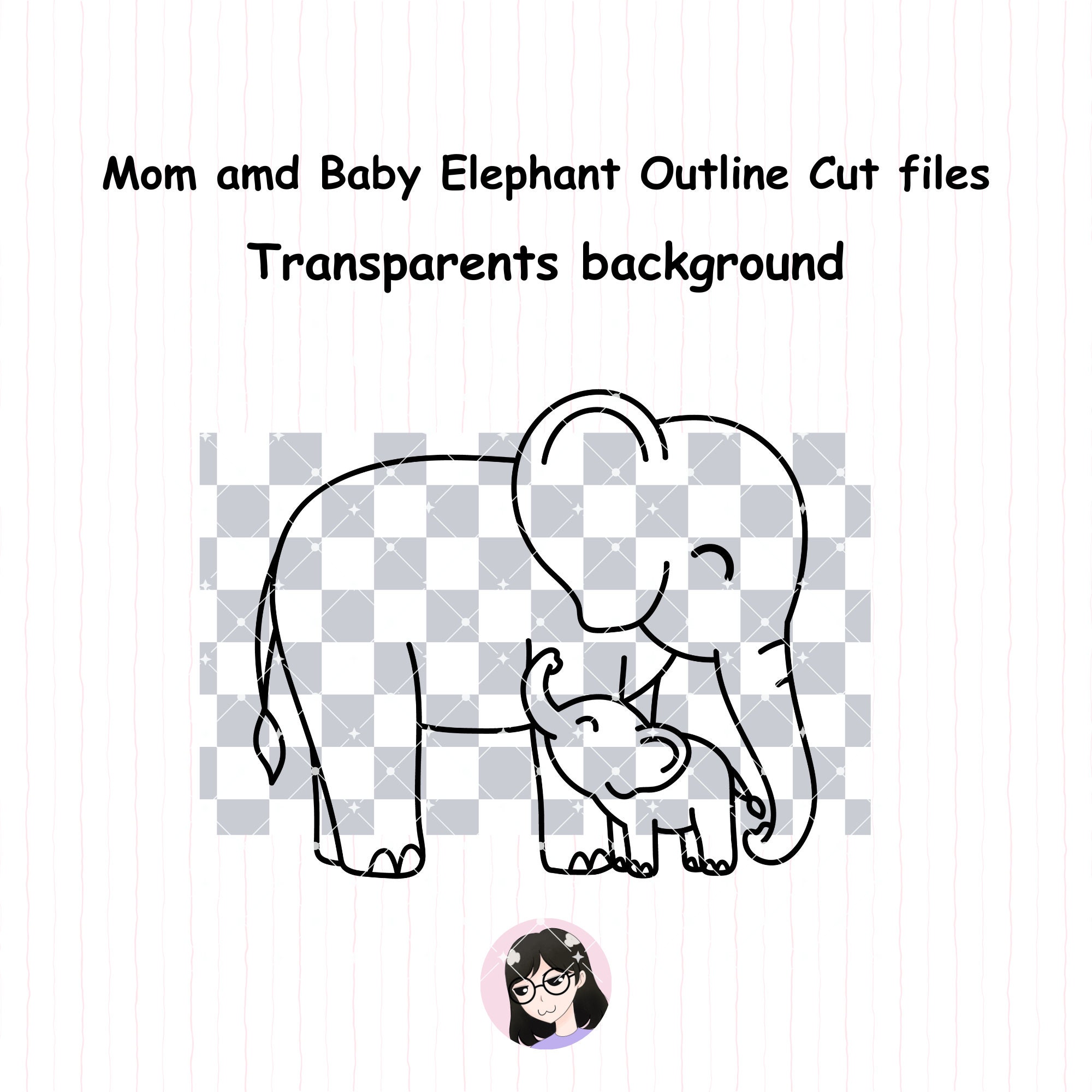 Mom and Baby Elephant, Cute Elephant SVG, Elephant Outline, Mom & Baby ...