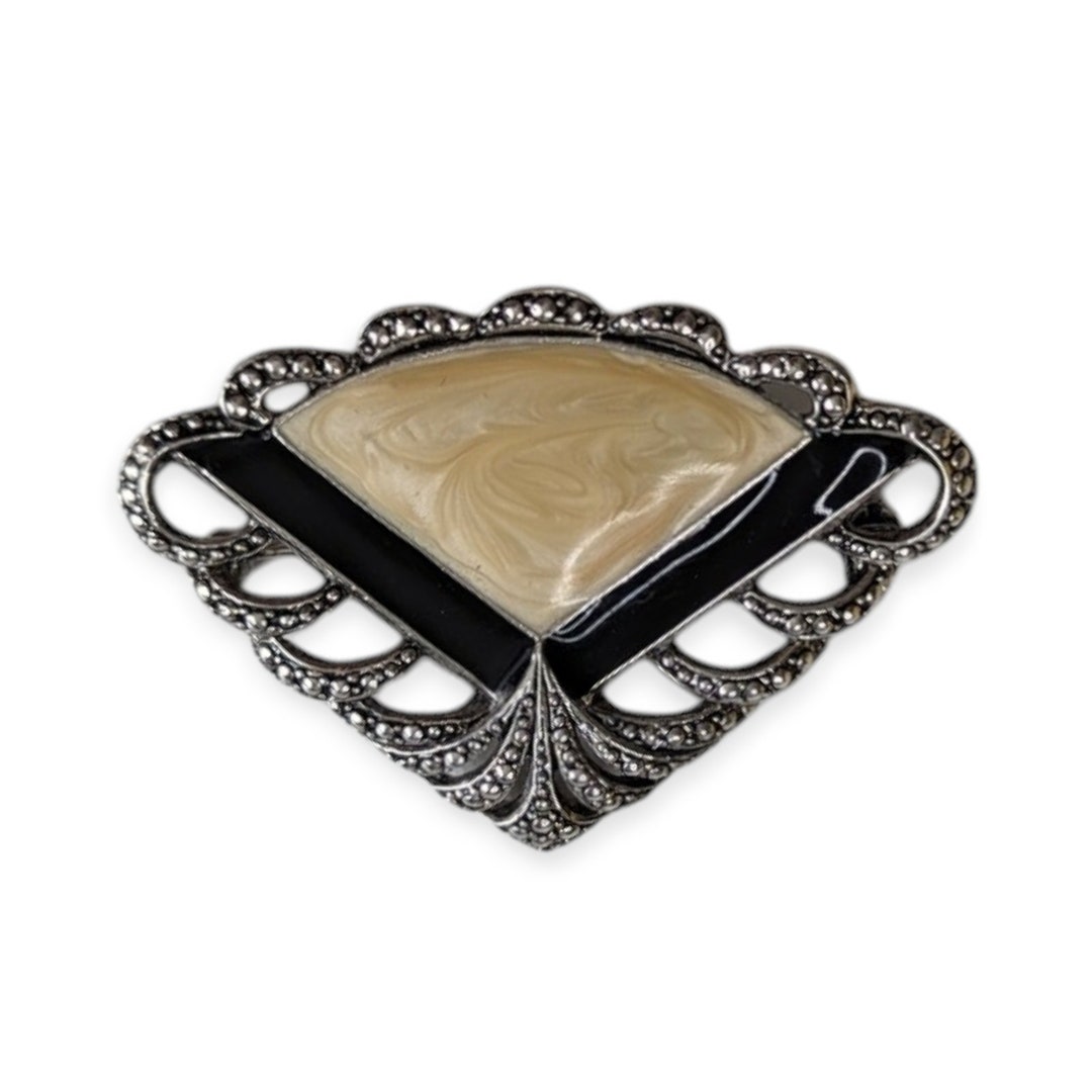 Avon Fan Pin Faux Marcasite Enamel Chevron Art Deco Style Brooch - Etsy