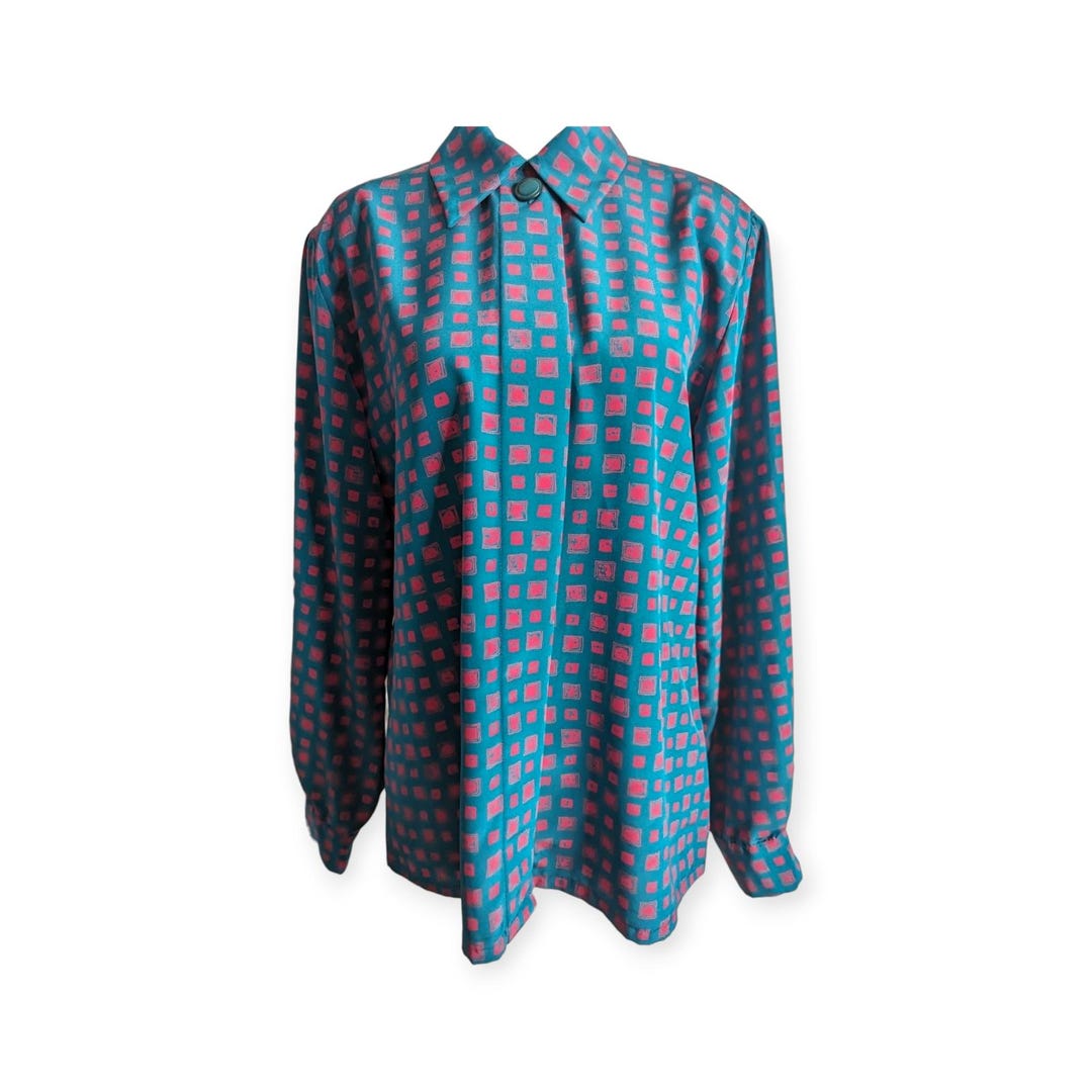 Bossy 80's 90's Pendleton Hot Pink & Teal Collar Blouse ~ Abstract Ms ...