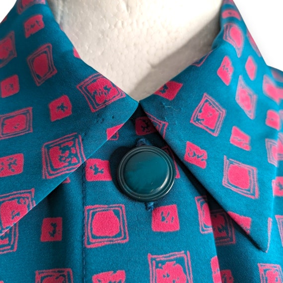 Bossy 80's 90's Pendleton Hot Pink & Teal Collar Blou… - Gem