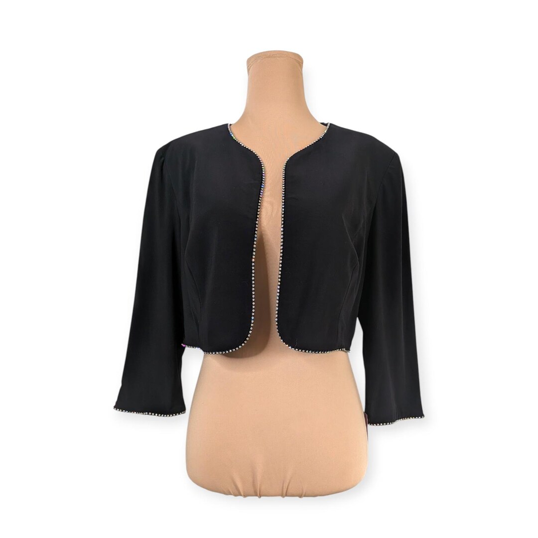 Vintage Black Crepe Bolero With Rhinestone Trim ~ Alex Evenings Size 14 ...