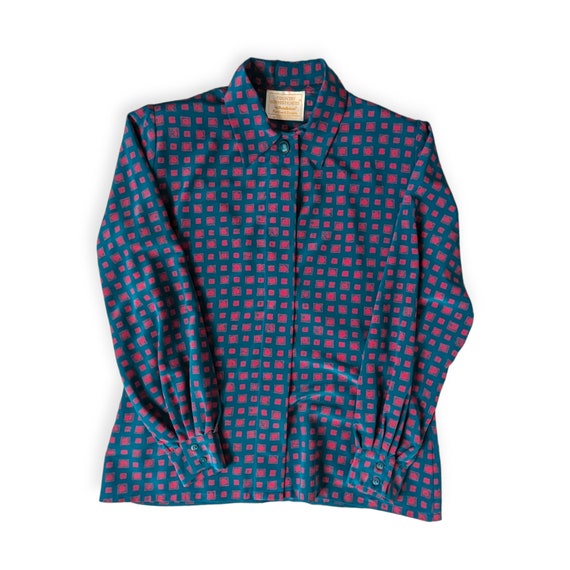 Bossy 80's 90's Pendleton Hot Pink & Teal Collar Blou… - Gem