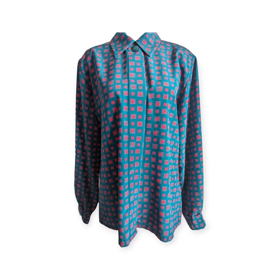 Bossy 80's 90's Pendleton Hot Pink & Teal Collar Blou… - Gem