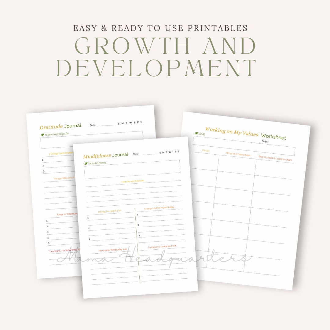 Personal Growth Journal Printables | Gratitude and Mindfullness Tracker ...