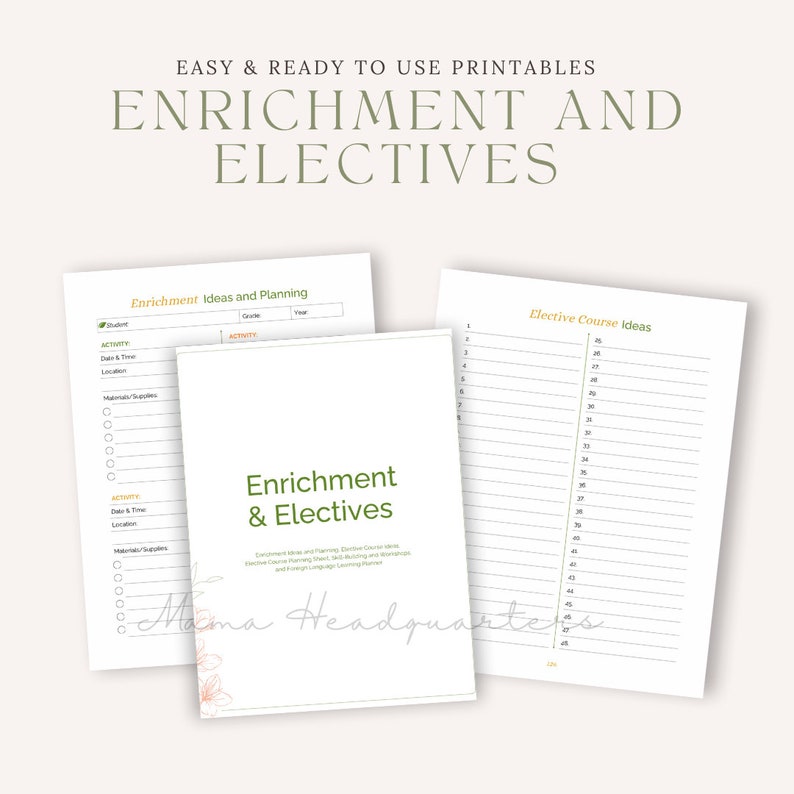 Electives and Enrichment Printable Add-on | Homeschool Planner ...