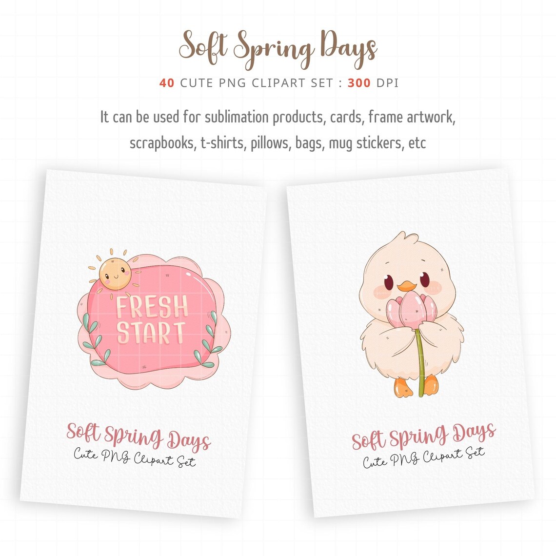 Spring Clipart Bundle | 40 Cute Pastel PNG Elements | Kawaii Animals ...
