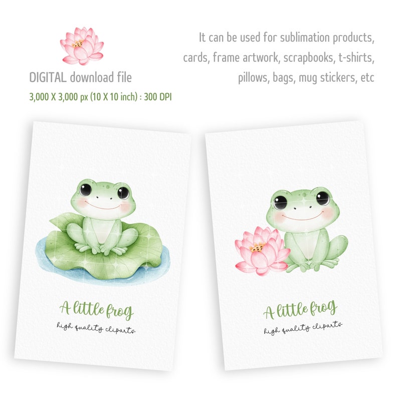 Cute Frog Clipart, Whimsical Frogs PNG, Clipart PNG, Nursery Art, Cute ...