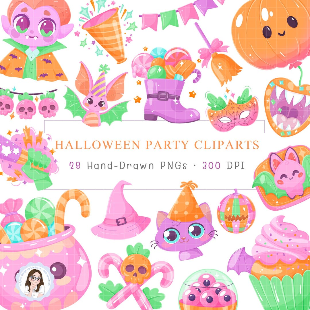 Cute Halloween Clipart, Kawaii Halloween Party PNG, Pastel Halloween ...