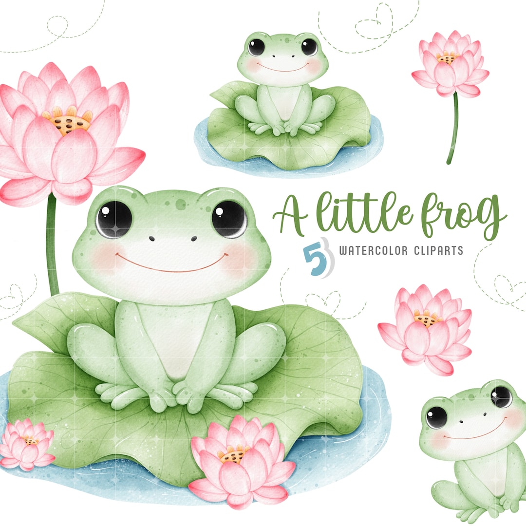Cute Frog Clipart, Whimsical Frogs PNG, Clipart PNG, Nursery Art, Cute ...