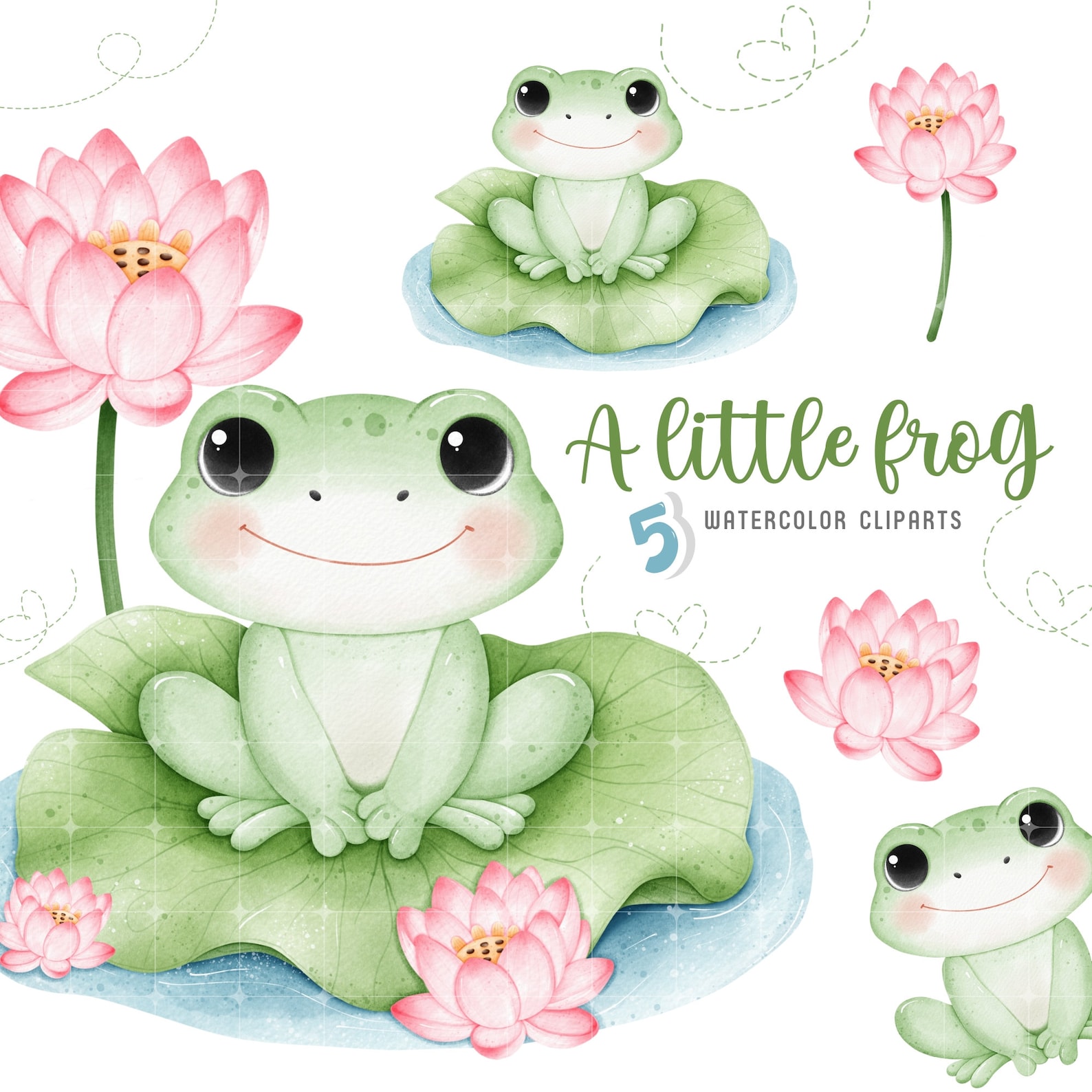 Cute Frog Clipart, Whimsical Frogs PNG, Clipart PNG, Nursery Art, Cute ...