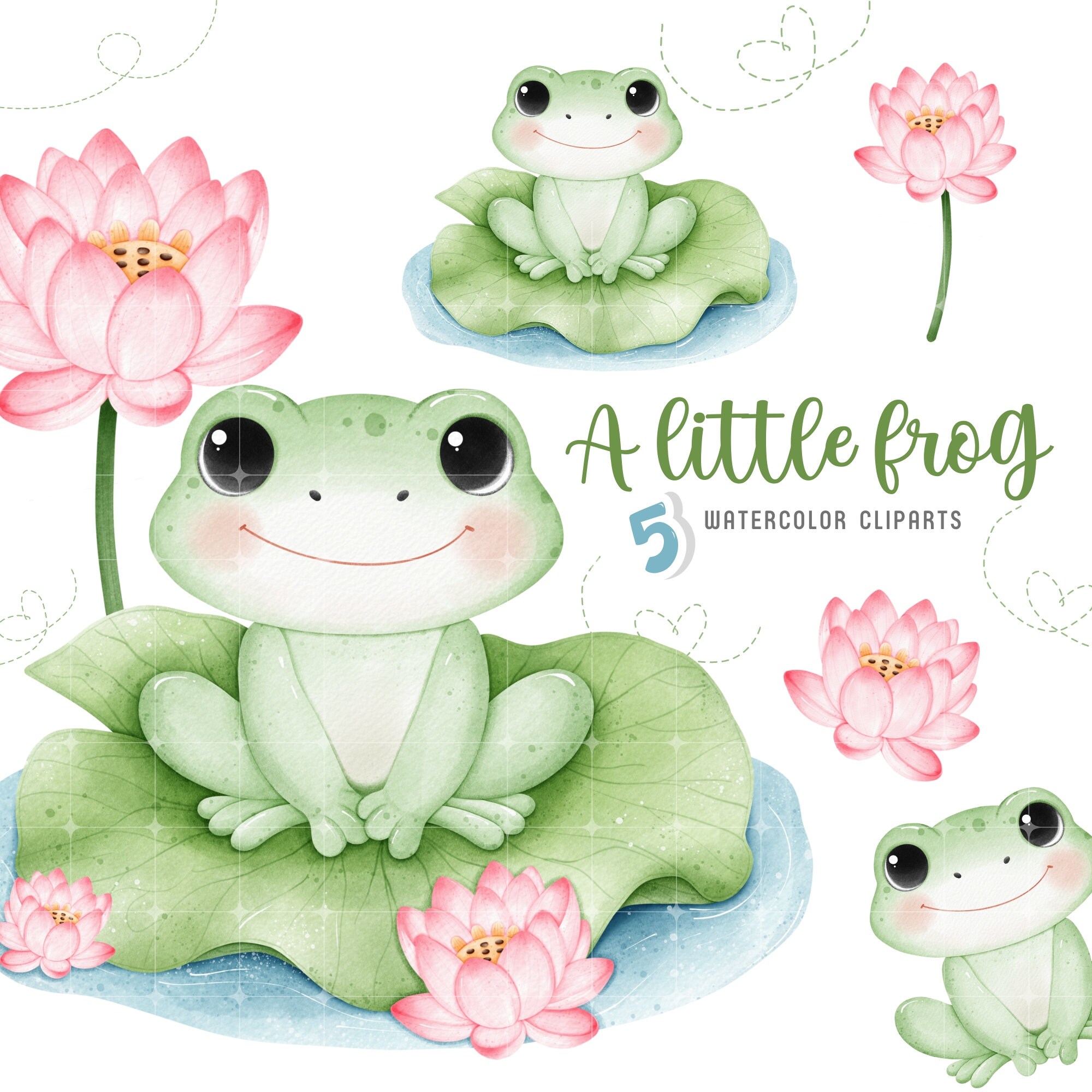 Cute Frog Clipart, Whimsical Frogs PNG, Clipart PNG, Nursery Art, Cute ...
