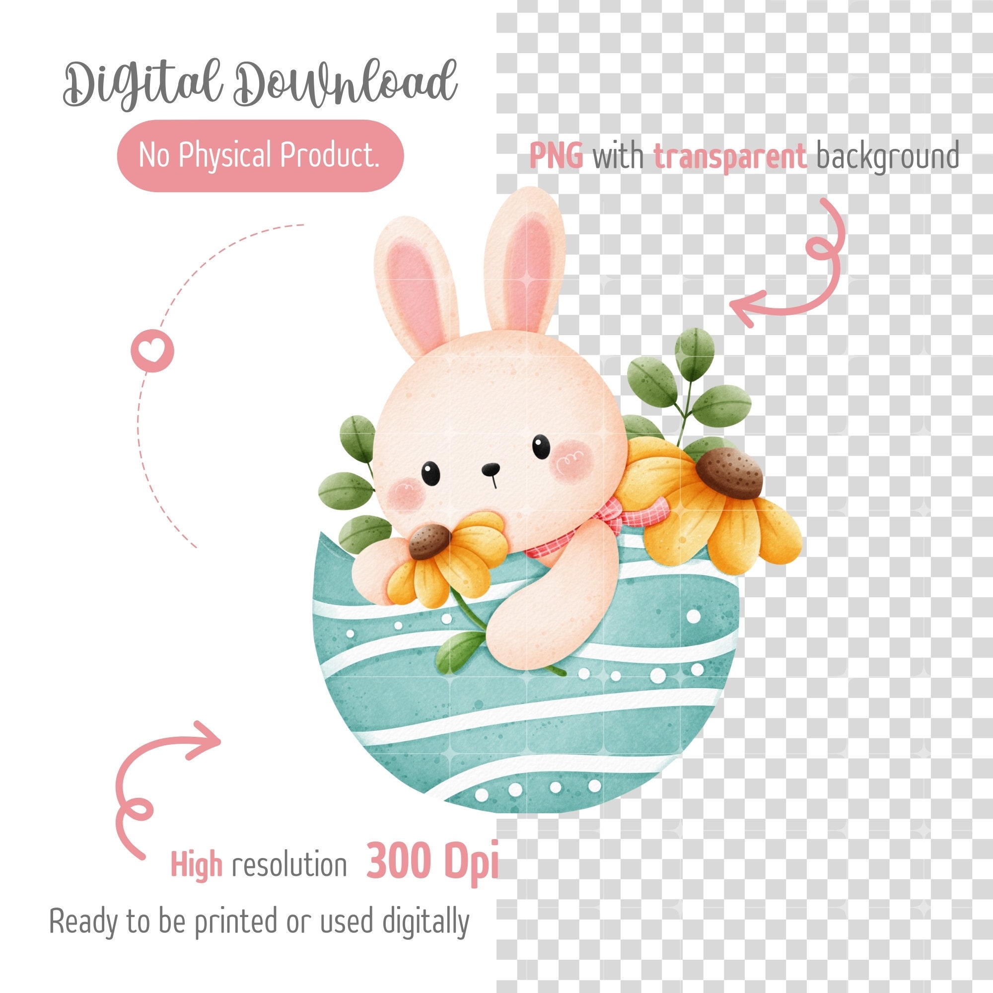 Easter Bunny Watercolor Clipart, Spring Easter Eggs Digital Download ...