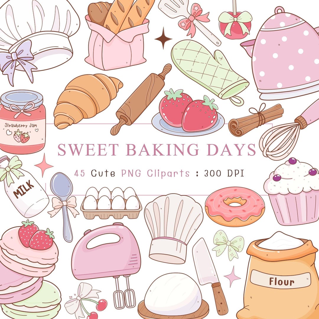 Pastel Baking Clipart: Hand-drawn PNG Stickers (digital Download) - Etsy