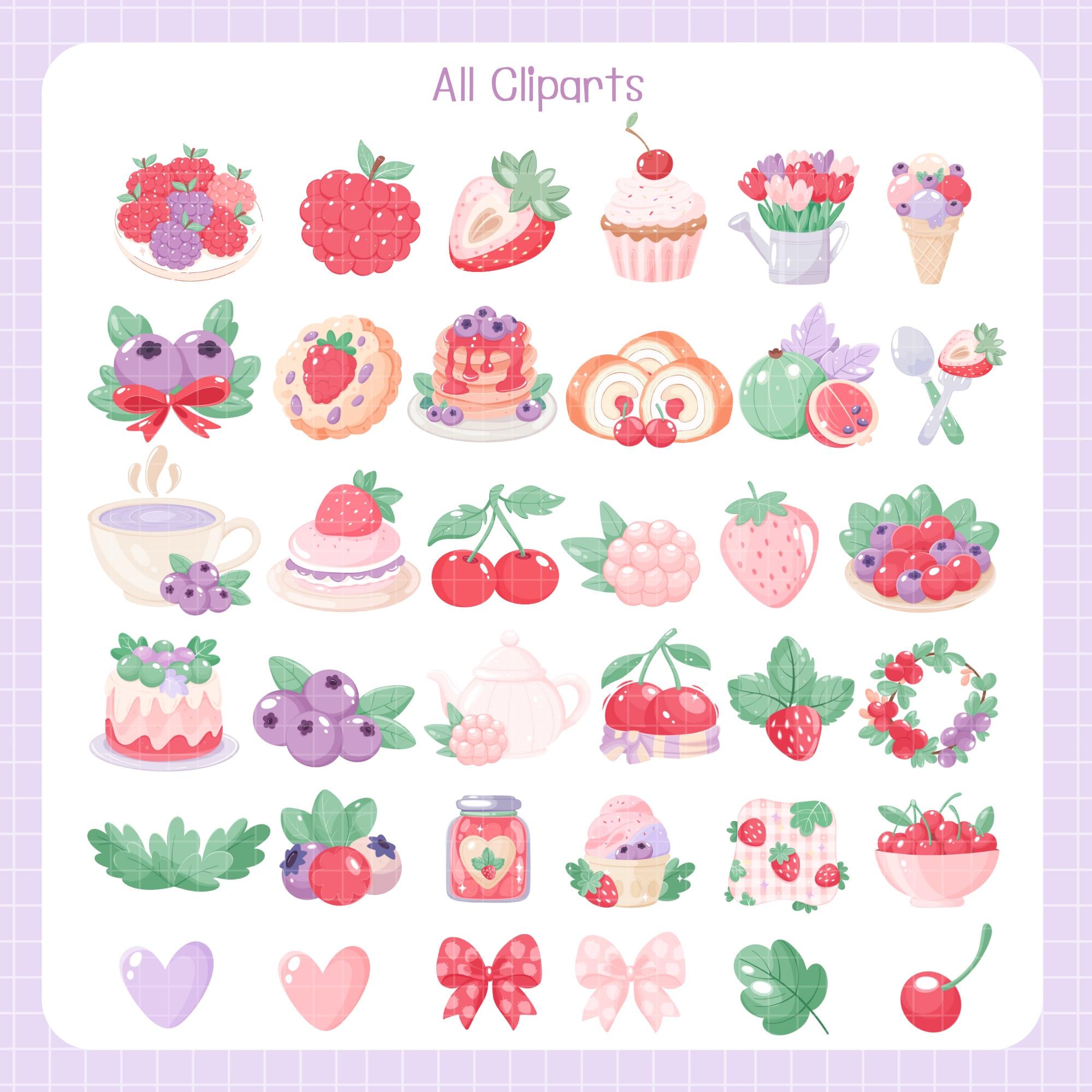 Sweet Berries – Cute Berry Clipart Set, Strawberry Blueberry Raspberry ...
