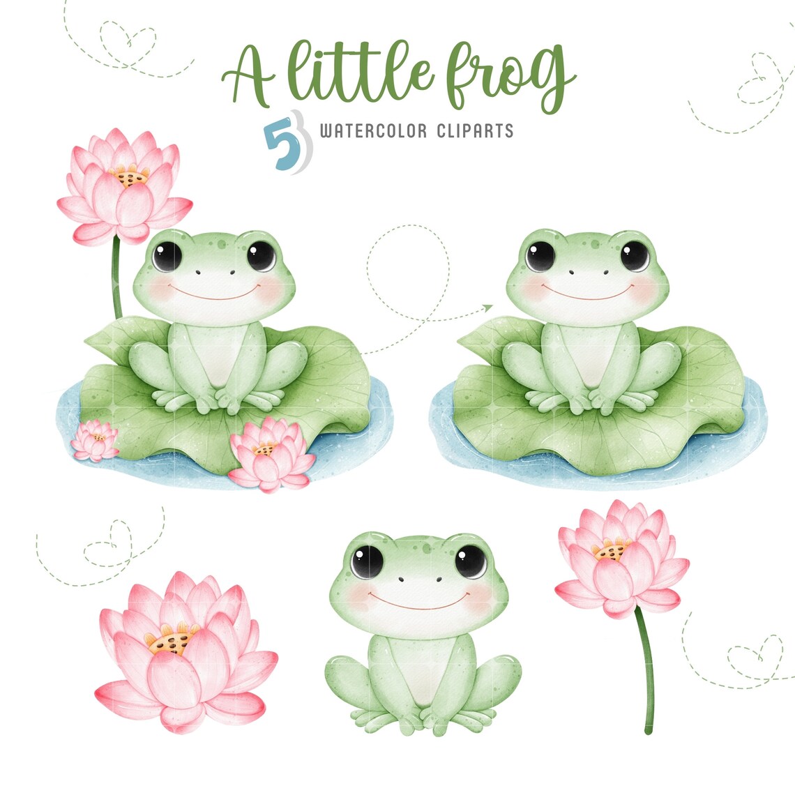 Cute Frog Clipart, Whimsical Frogs PNG, Clipart PNG, Nursery Art, Cute ...