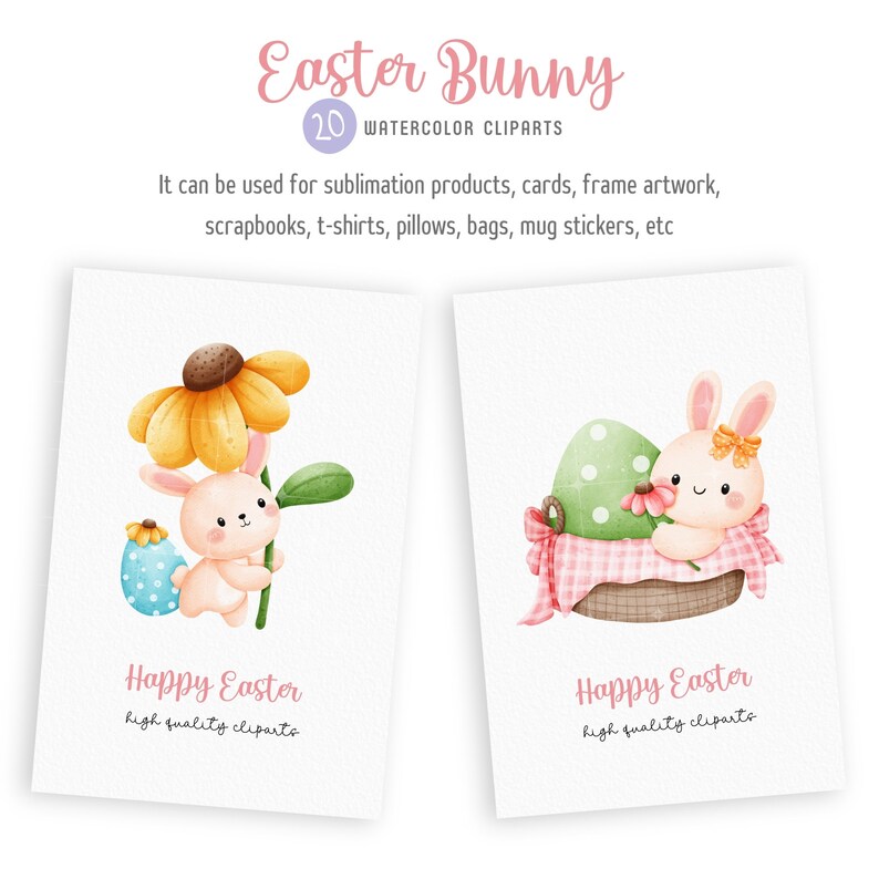 Easter Bunny Watercolor Clipart, Spring Easter Eggs Digital Download ...