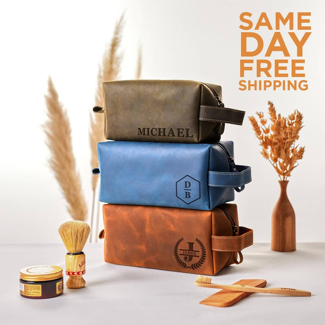 Personalized Leather Dopp Kit, Travel Toiletry Bag, Gifts for Men - Etsy