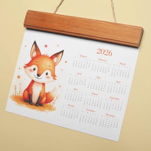 2026 Fox Calendar for Kids Cute Printable Wall Art Woodland Nursery ...