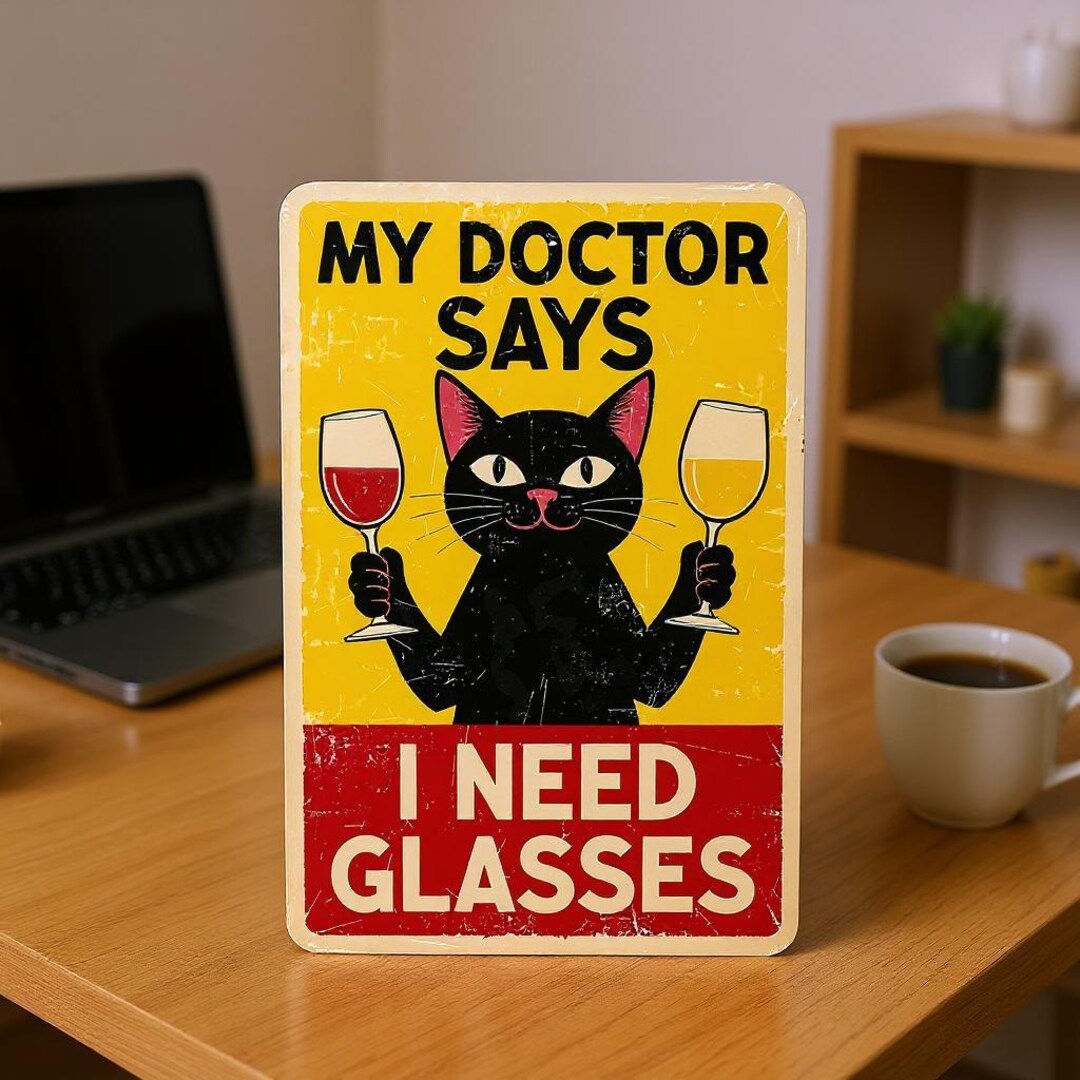 Funny Cat Wine Wall Art Printable, I Need Glasses Poster, Black Cat ...