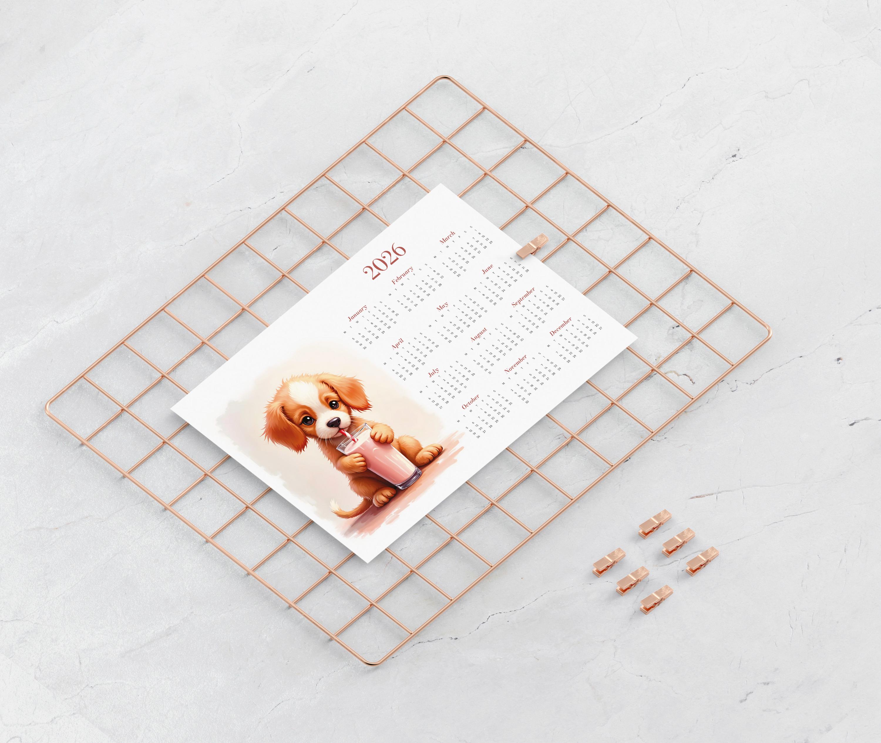 2026 Puppy Calendar Printable for Kids Cute Dog Wall Art A4 and Letter ...