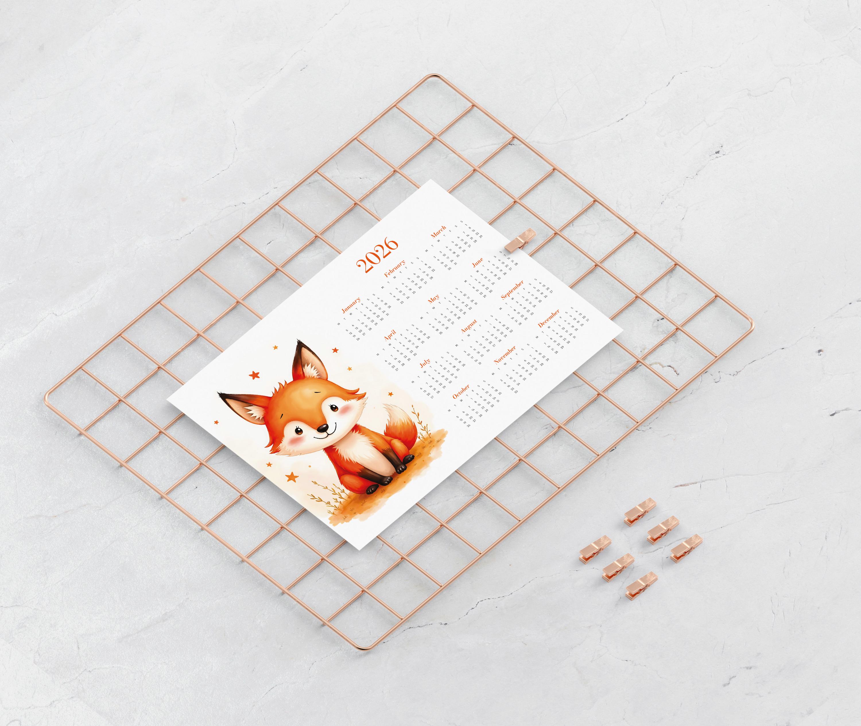 2026 Fox Calendar for Kids Cute Printable Wall Art Woodland Nursery ...