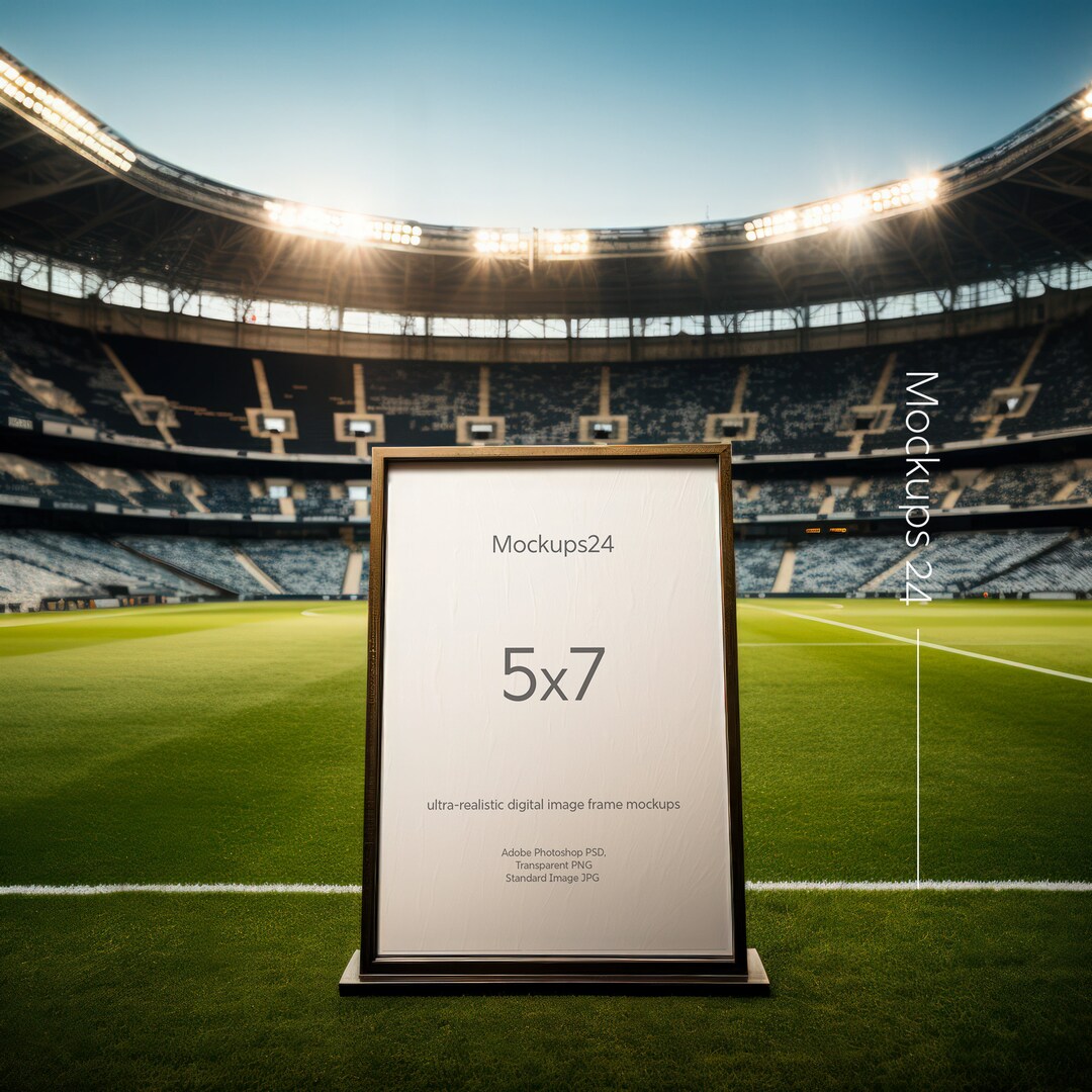 5x7 Sport Picture Frame Mockup. Stadium Backdrop. Photo Display Mockup ...