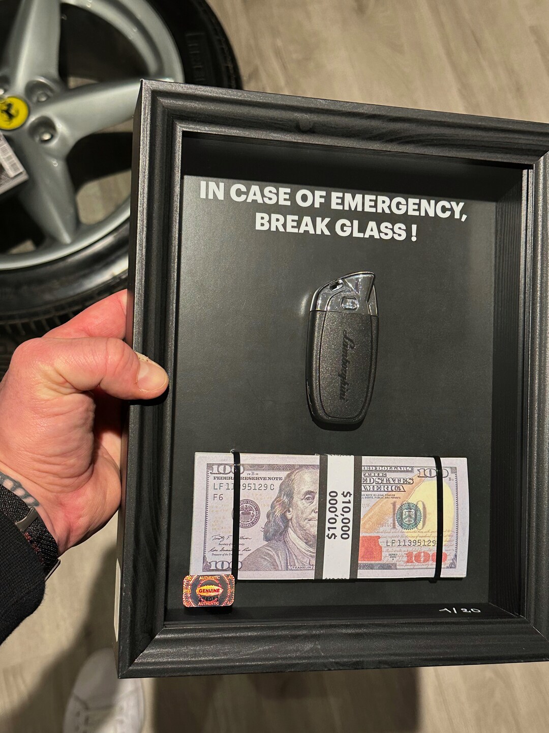 "in Case of Emergency" Frame With Lamborghini Key and 10k Bills ...