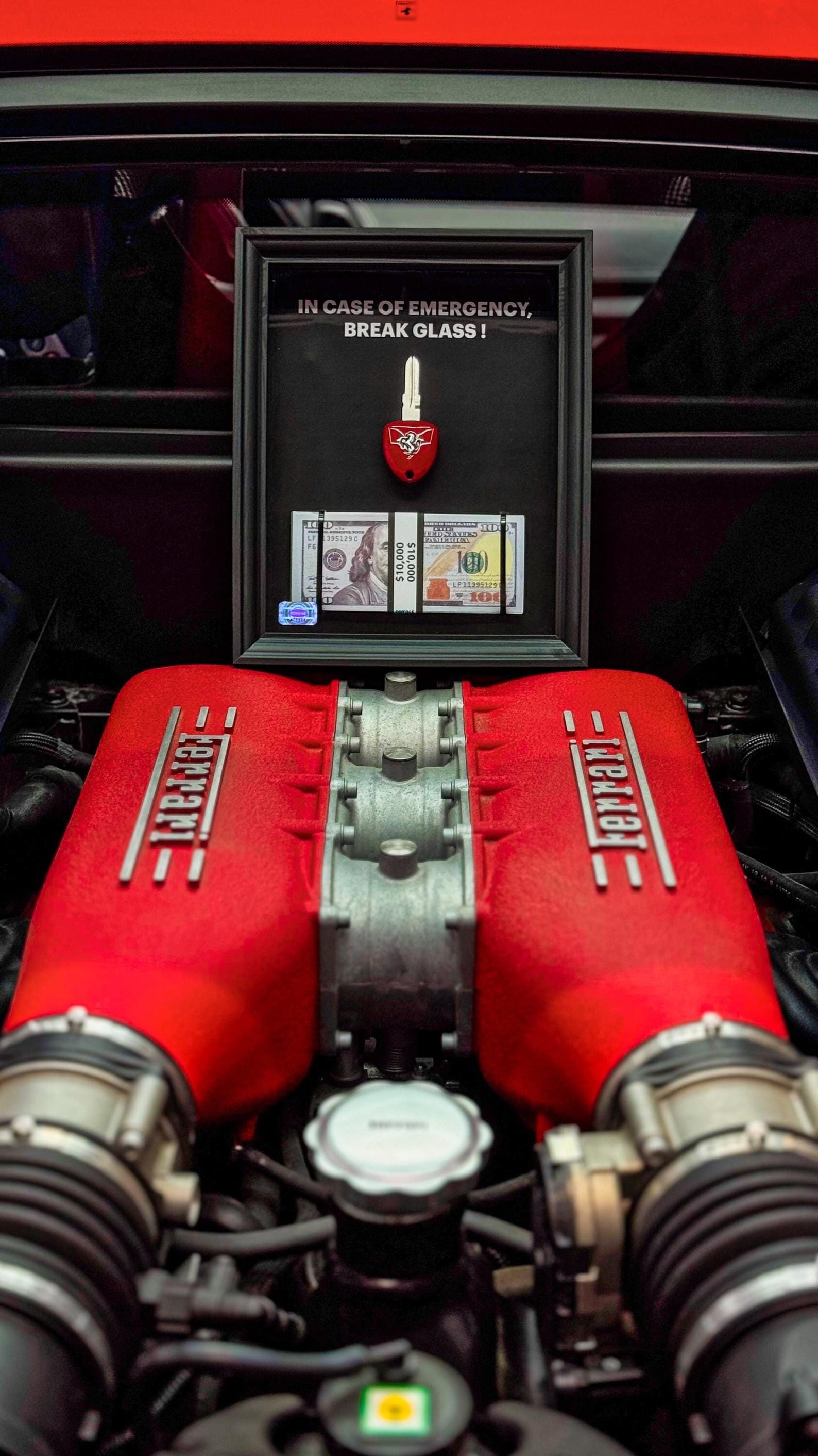 "in Case of Emergency" Frame With Vintage Ferrari Key and 10k Bills ...