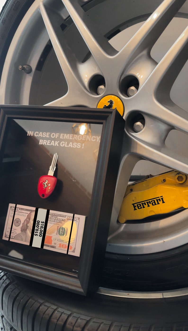 "in Case of Emergency" Frame With Vintage Ferrari Key and 10k Bills ...
