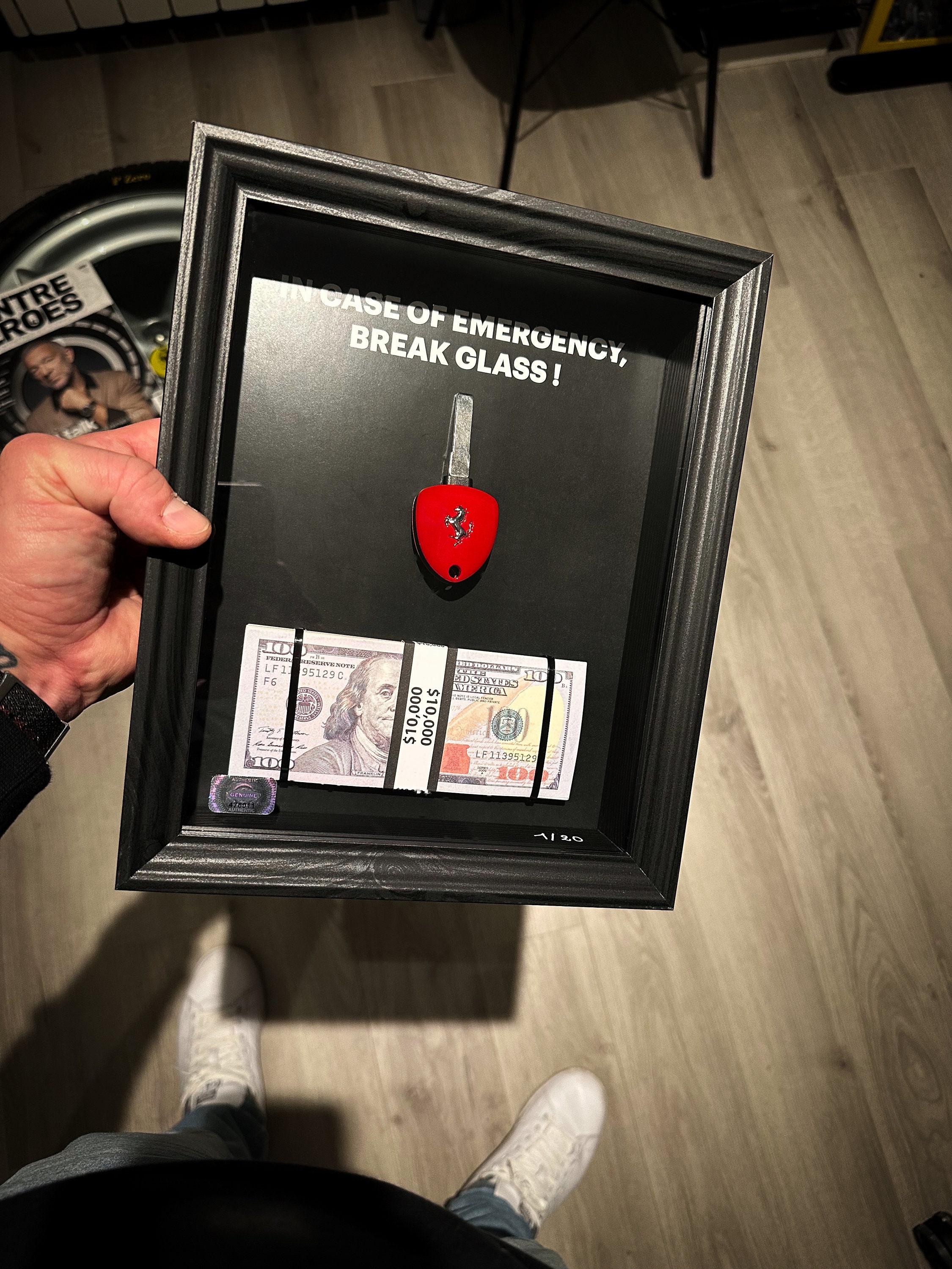 "in Case of Emergency" Frame With Vintage Ferrari Key and 10k Bills ...