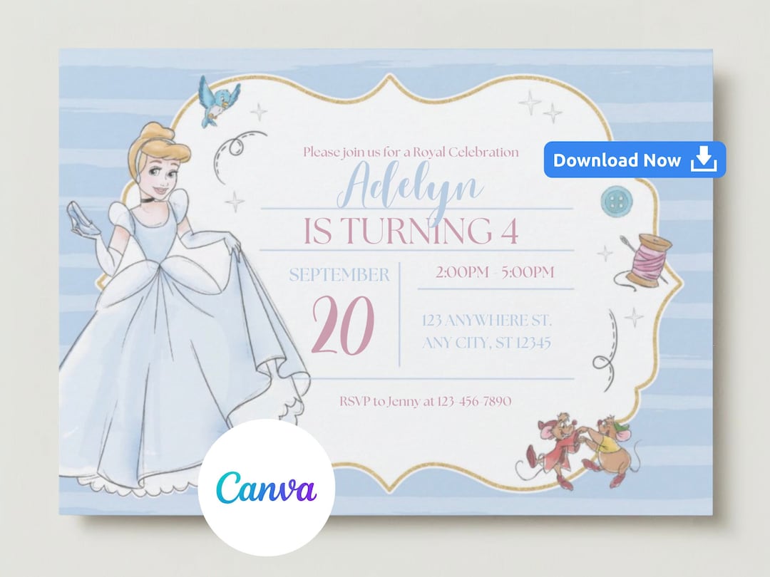 Editable Cinderella Birthday Party Invitation, Princess Cinderella ...