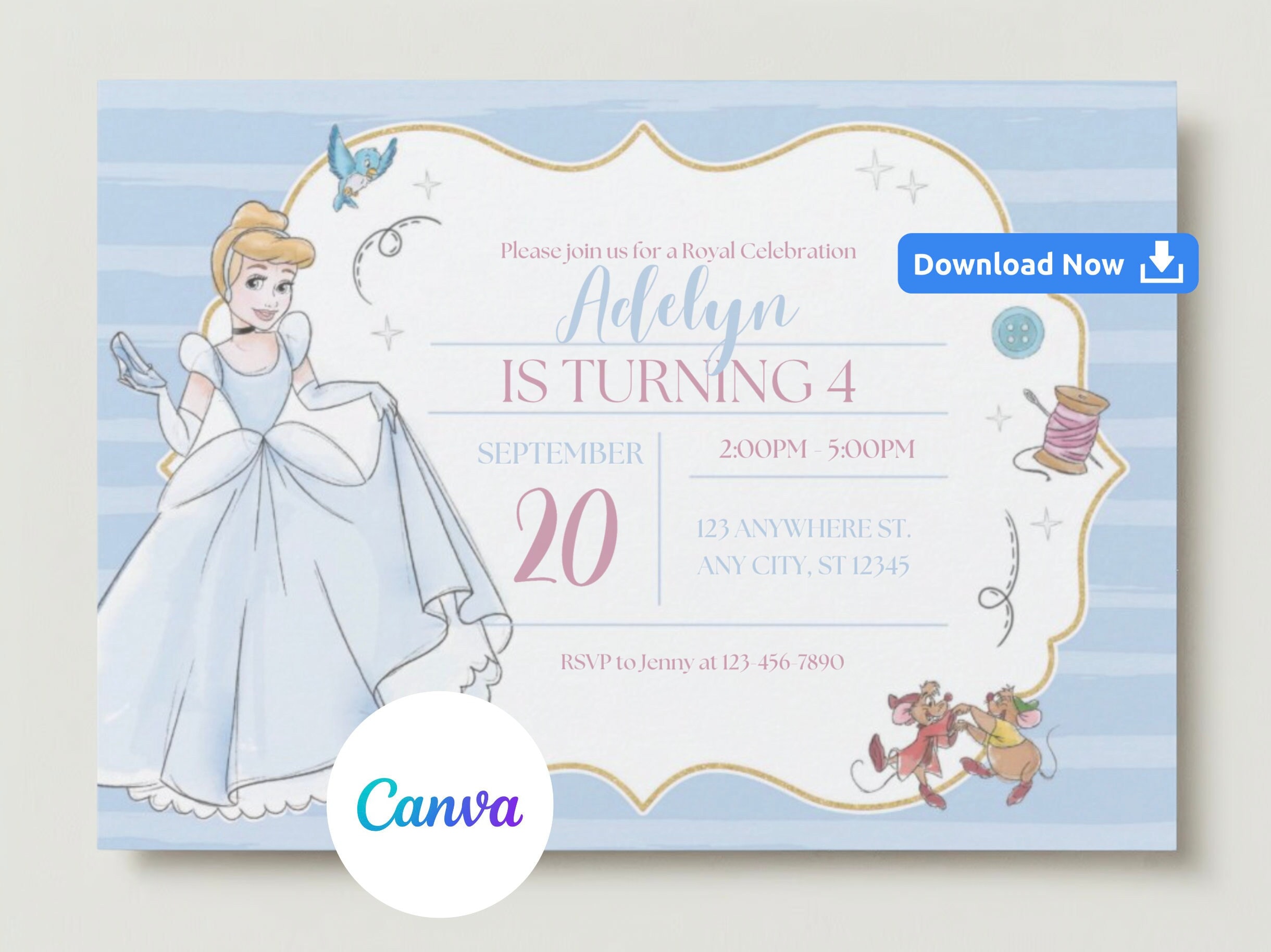 Editable Cinderella Birthday Party Invitation, Princess Cinderella ...