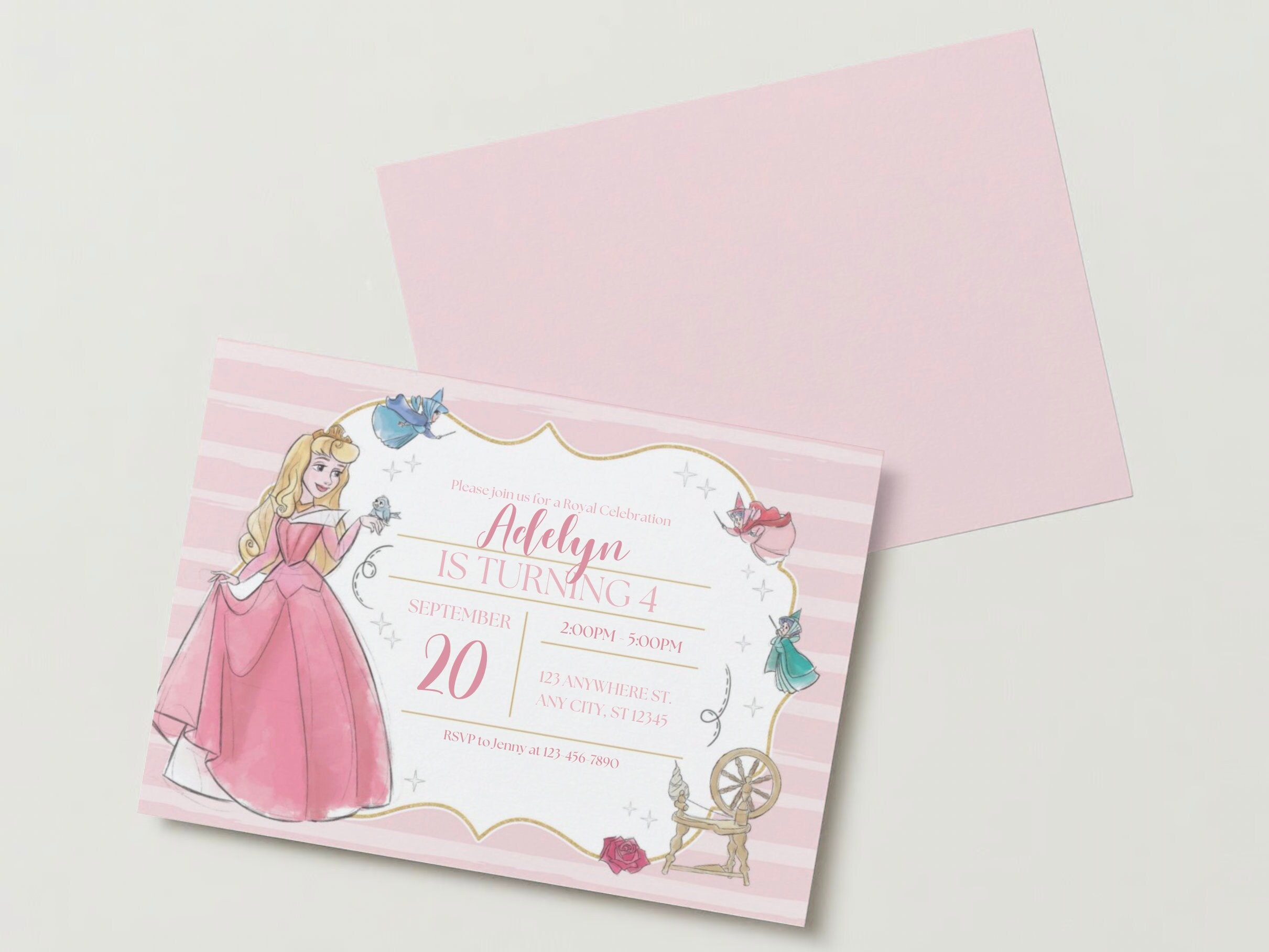 Editable Sleeping Beauty Birthday Party Invitation Princess Aurora
