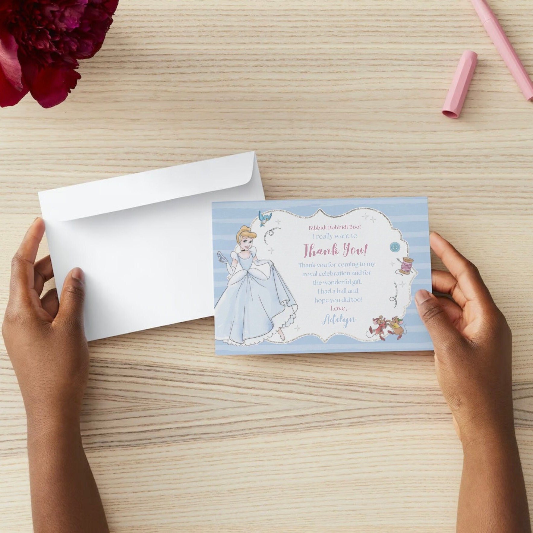 Editable Cinderella Thank You Card, Princess Cinderella Thank You Card ...