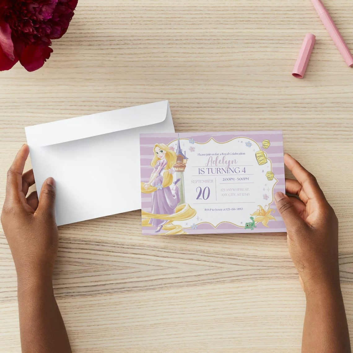 Editable Princess Rapunzel Birthday Party Invitation, Princess Rapunzel ...