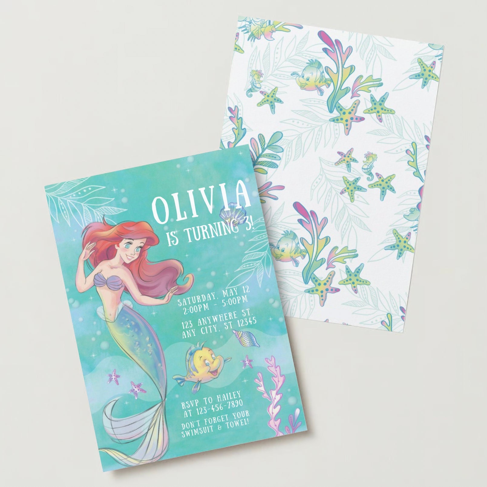 Editable the Little Mermaid Birthday Party Invitation, Ariel Birthday ...