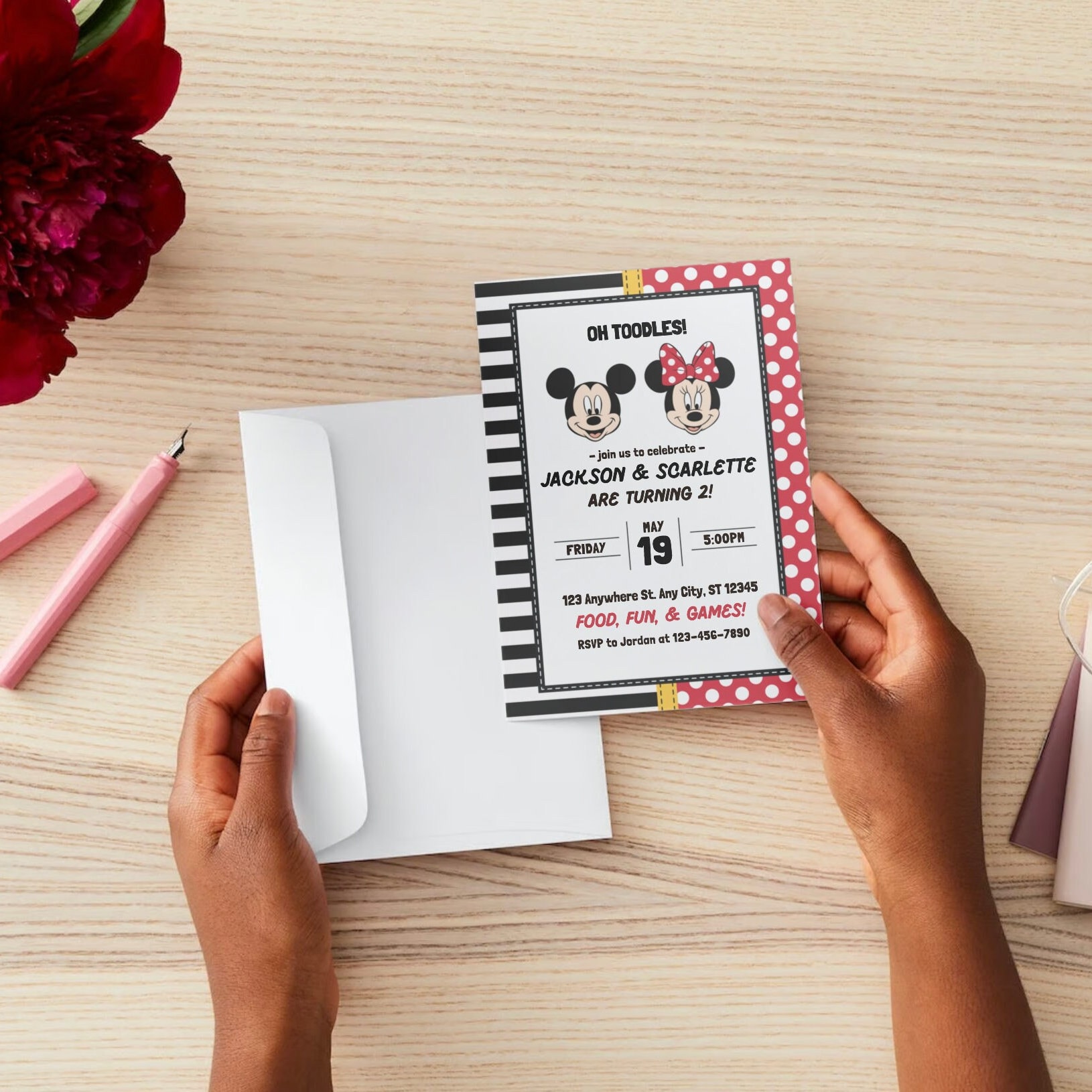 Editable Mickey and Minnie Mouse Birthday Party Invitation, Mickey and ...