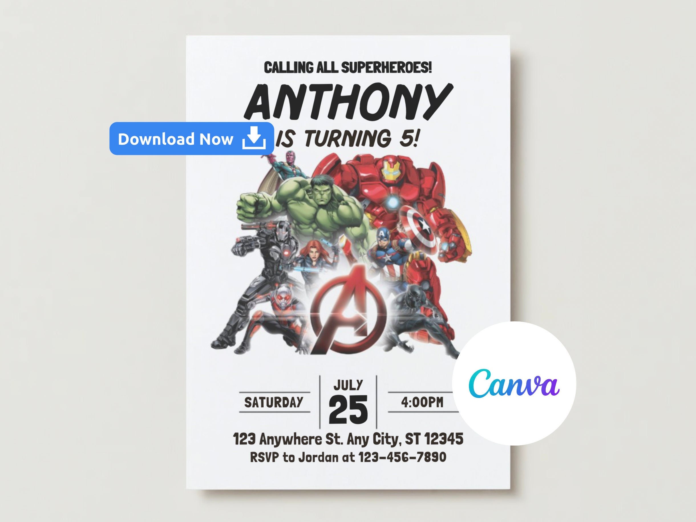 Editable Avengers Birthday Party Invitation, Avengers Birthday Party ...