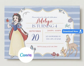 Editable Snow White Birthday Invitation Princess and the Seven Dwarfs ...