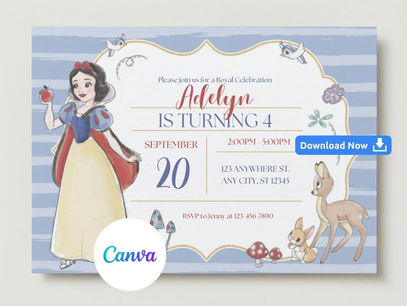 Editable Snow White Birthday Party Invitation, Princess Snow White ...
